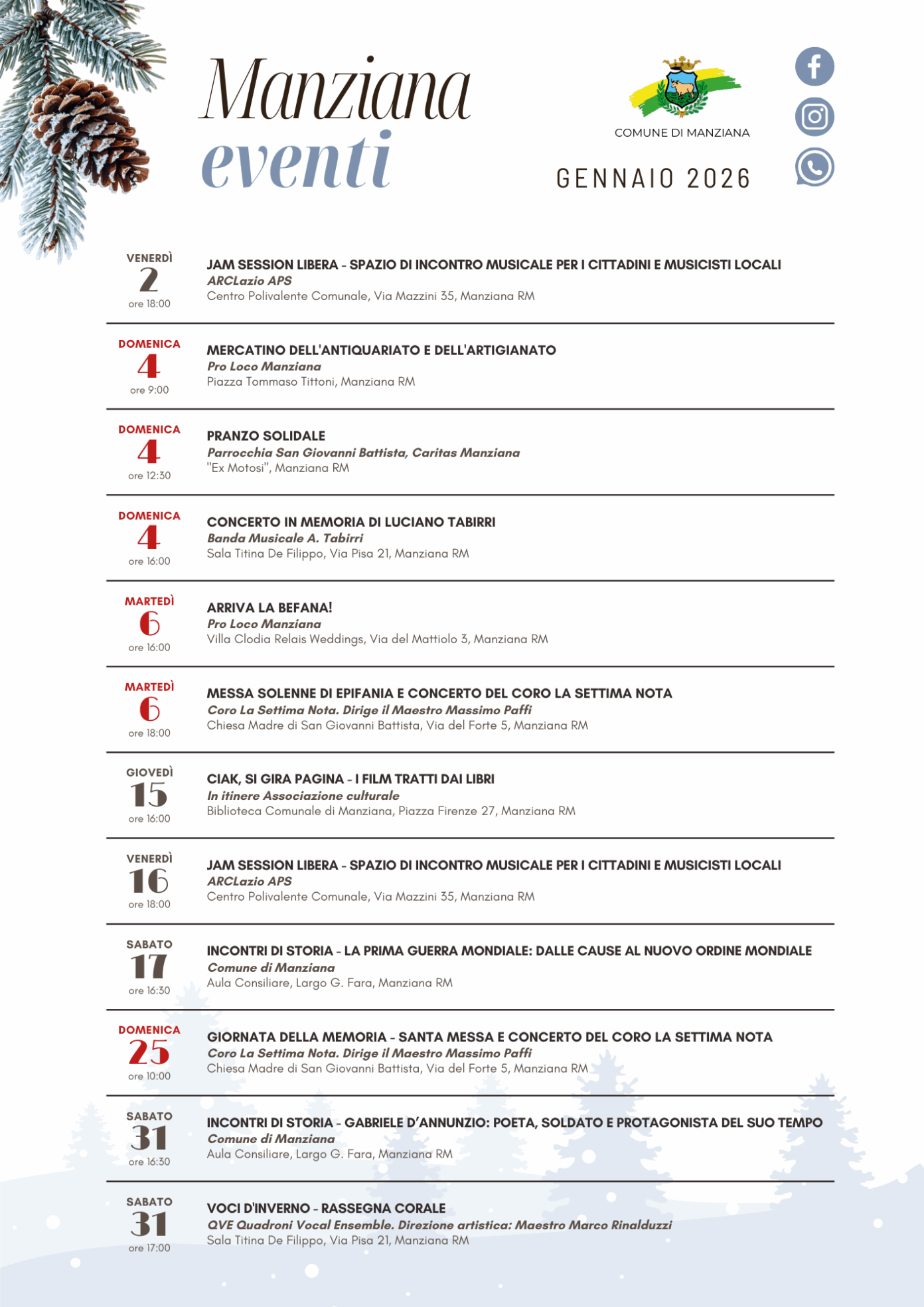 A Manziana gennaio si apre con un calendario di eventi che unisce ...